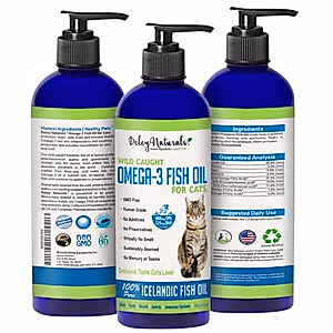Deley Naturals Wild Caught Fish Oil for Cats - 16oz - Omega 3-6-9, GMO Free - Reduces Shedding, Supports Skin, Coat, Joints, Heart, Brain, Immune System - Highest EPA & DHA Potency – Pure Fish Oil