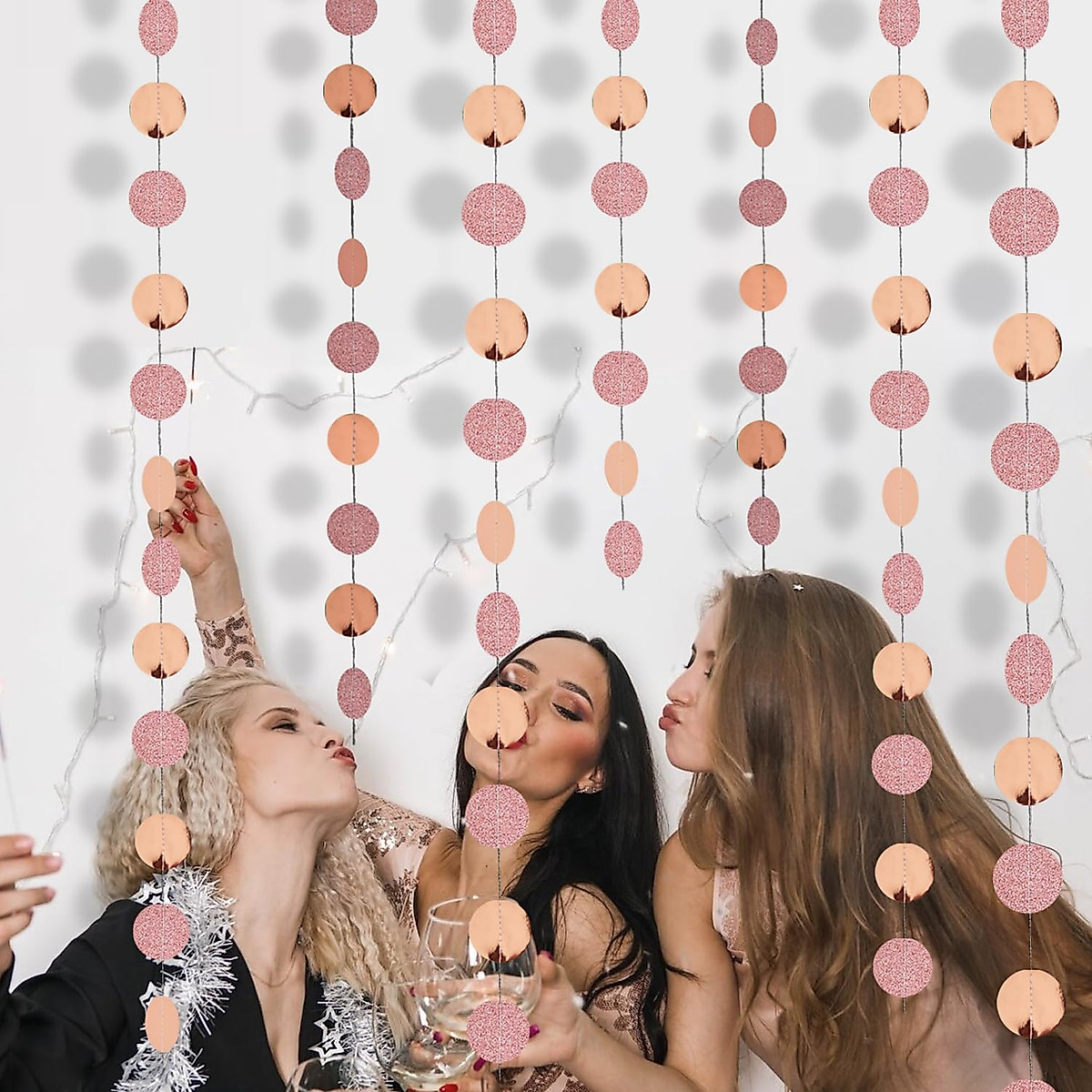 TONIFUL 4Pcs Gold Silver Party Decoration Circle Dot Star Garland Banner Bright Paper Streamer Hanging Decorations Glitter Star Bunting Banner Backdrop for Engagement Wedding Christmas Birthday