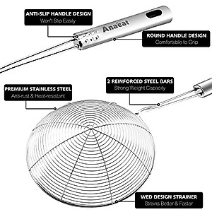 Anaeat Stainless Steel Spider Strainer Skimmer, Set of 3 Professional Kitchen Pasta Strainer Spoon with Long Handle - Asian Strainer Ladle Wire Skimmer Spoons for Cooking and Frying (4.5"+5.3"+6.1")