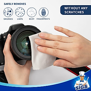 MR.SIGA Premium Microfiber Cleaning Cloths for Lens, Eyeglasses, TV Screens, Tablets and Silver Porcelain Polishing, 3 Pack in Navy with 16 x 16 inch, 3 Pack in Gray with 6 x 7 inch