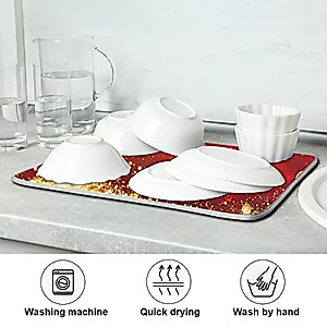 Christmas Tree Snowflake Red Dish Drainer Tray Kitchen Heat Resistant Mat Dish Drying Mat Microfiber 18 x 24 Counter Mat Kitchen Dish Mat