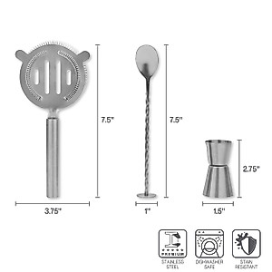 Houdini Bar Tool Set, 5 Piece, Satin Stainless Steel