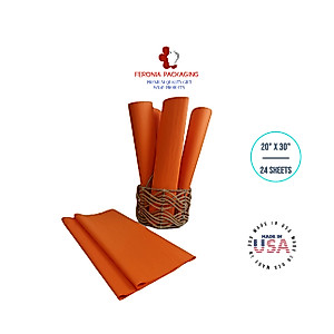 Orange Tissue Paper Squares, Bulk 24 Sheets, Premium Gift Wrap and Art Supplies for Birthdays, Holidays, or Presents by Feronia packaging, Large 20 Inch x 30 Inch