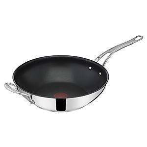 Tefal Jamie Oliver Cook's Classic E30688 Wok Pan 30 cm Non-Stick Coating Safe Thermal Signal Riveted Silicone Handle Suitable for Induction Cookers Oven Safe Stainless Steel