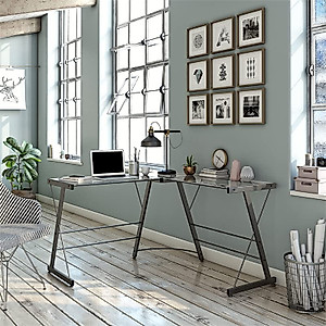 Ameriwood Home Odin Glass L-Shaped Computer Desk, Gray