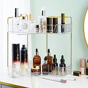 Niluks Corner Bathroom Counter Organizer, Skincare Organizers, Perfume Organizer, Large Capacity Makeup Organizer for Vanity, Corner Shelf for Makeup Storage (Pearl White, 2 Tier)