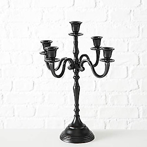 WHW Whole House Worlds Hamptons Five Candle Candelabra, Rustic Black Finish, Centerpiece, Hand Crafted of Cast Aluminum Nickel, Over 1 FT High, (15 3/4 Inches)
