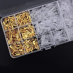 FIXITOK 480pcs Quick Splice 2.8/4.8/6.3mm Male Female Wire Spade Connector Wire Crimp Terminal Block with Insulating Sleeve Assortment Kit for Electrical Wiring Car Audio Speaker (Golden)
