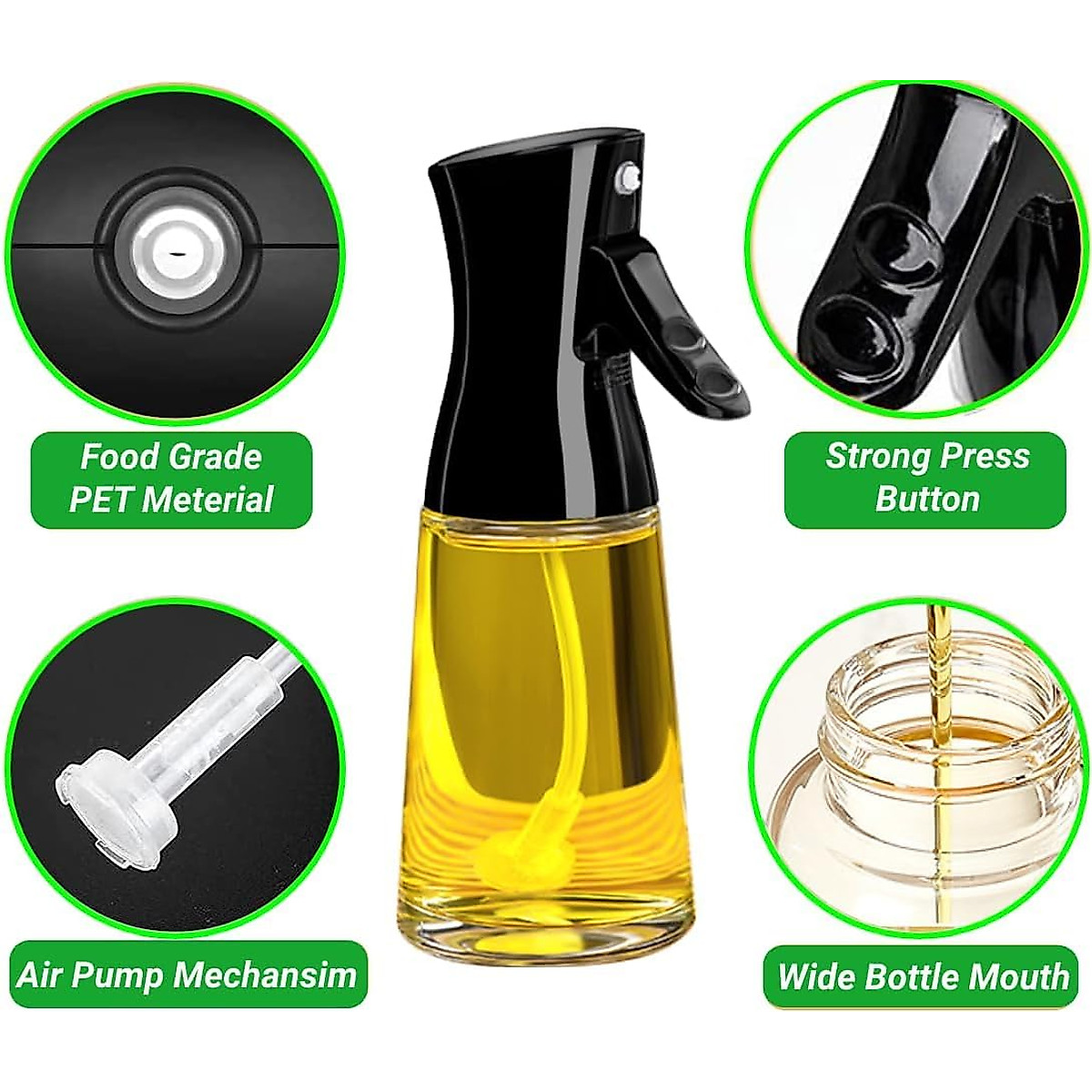 Oil Sprayer for Cooking, 180ml Glass Olive Oil Sprayer Bottle with Brush,Thick Glass, Large Range, Strong Spray Force, Olive Oil Spray Bottle for Cooking, Kitchen Gadgets Accessories for Air Fryer