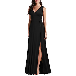 MUSHARE Women's V Neck Sleeveless Split Formal Dress Cocktail Party Prom Long Dresses Black