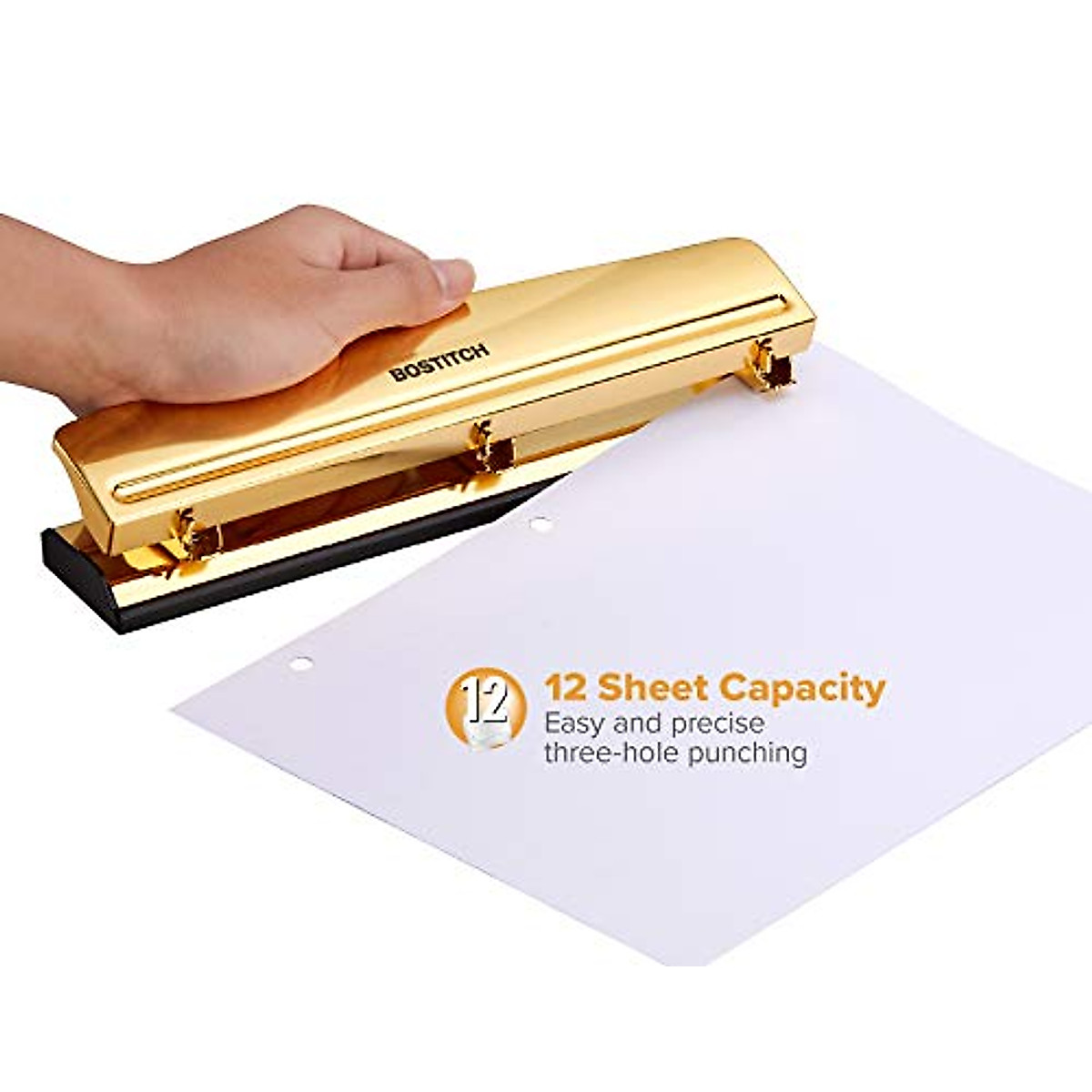 Bostitch 3 Hole Punch, 12 Sheets
