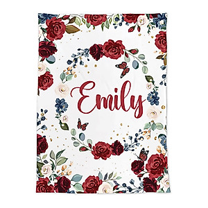 ZouZou Personalized Monogram Baby Blankets with Name, Customized Baby Blanket for Girls, Roses Baby Blanket, Best Gift for Baby, Newborn, New Mom, Super Soft Plush Fleece, 30 x 40 inch