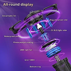 POWIFY Mosquito Trap Outdoor, Bug Zapper with Fluorescent UV Light, Mosquito Zapper with Suction Fan and 1000V Grid Combination, Fly Trap Mosquito Killer for Gnat, Moth, Flying Insect (Without Stand)