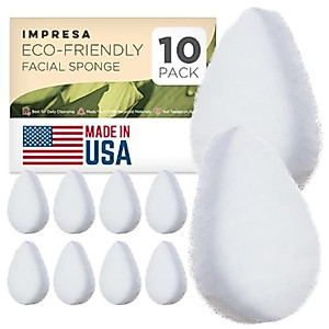 Impresa [10 Pack] Facial Sponges for Cleansing and Exfoliating - Natural Facial Scrubber Exfoliator for Your Skincare Routine, Made from Recycled Materials - Made in USA