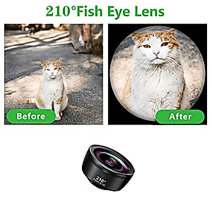 Upgraded 3 in 1 Phone Lens kit-210° Fisheye Lens + Macro Lens + 120° Wide Angle Lens with Clip, Cell Phone Lens, anamorphic Lens, Funny Pictures Compatible with iPhone, Smartphones, Gifts Ideal