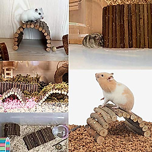 Hamiledyi  4 PCS Hamster Wooden Bridge Mouse Bridge Chew Toy Rat Natural Hideout Ladder for Small Animal Gerbils Guinea Pigs Rat Ferret Reptils  　
