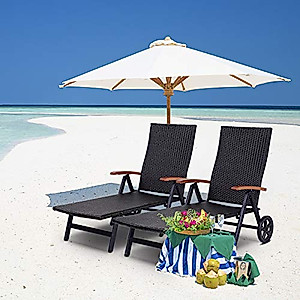 Tangkula Wicker Chaise Folding Back Adjustable Aluminum Rattan Lounger Recliner Chair W/Wheels (Mix Brown)