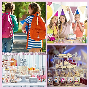 Uhael 74PCS Cute Cat Kitty Party Favors Keychains Stickers Anime Cartoon Lovely Cat Themed Birthday Party Supplies Bulk, Pink Bow Kitty Decorations for Girls Christmas Gift Classroom Rewards