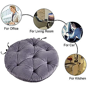 Big Hippo Chair Pads with Ties, Soft 17-Inch Round Thicken Chair Pads Seat Cushion Pillow for Garden Patio Home Kitchen Office or Car Sitting(Grey)