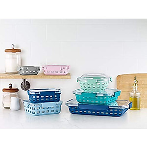 Ello Duraglass Glass Food Storage Mixed Set - Glass Food Storage Bowls with Silicone Sleeve and Airtight Durable Tritan Lids, 10 Piece 5 Pack, Blue La La