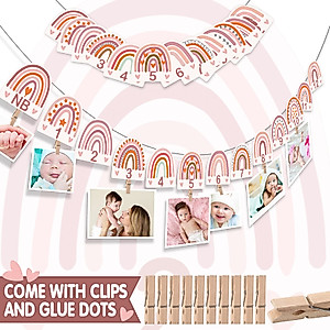 13 Pcs Rainbow First Birthday Photo Supplies Rainbow Baby Monthly Milestone Photo Banner Pink Garland from Newborn to 12 Months for Boho Birthday Party Supplies Photo Booth Props Decor