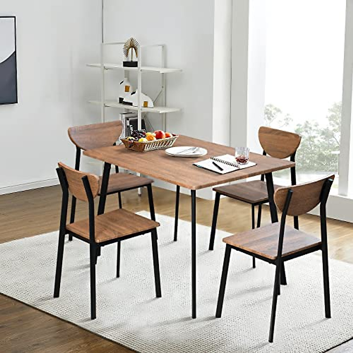 Lamerge 5-Piece Dining Table Set, Kitchen Table Set for 4, Industrial Dining Table and Chairs Set with Metal Frame, Kitchen Table and Chairs for Small Space, Apartment, Rustic Brown