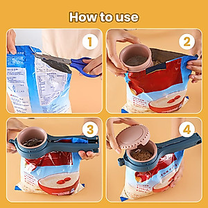 Soputry Bag Clip with Pour Spout, Food Bag Sealing Clip, Reusable Plastic Cap Sealer for Snack (2)