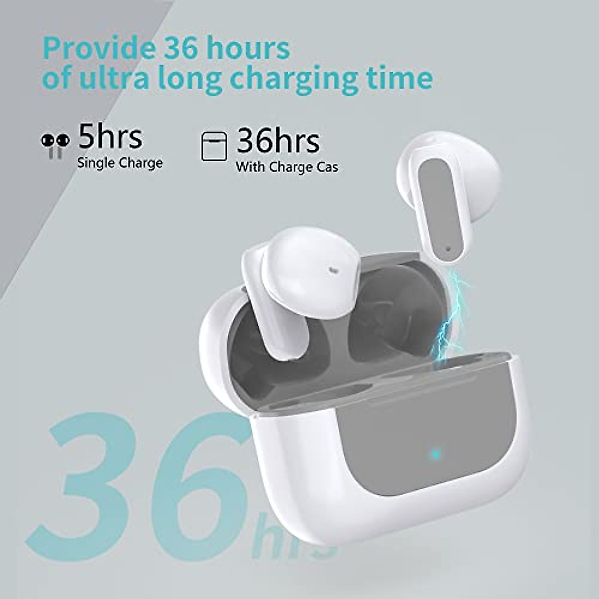Tikgram Intelligent Touch True Wireless Earbuds, Active Noise Cancelling Stereo Headphones, 36H Battery Life Charging Case, IPX5 Water and Sweat Resistant,for Android/iOS Wireless Earbuds