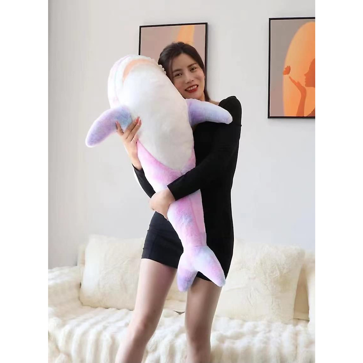 AFYBL 39.4 inch Shark Giant Stuffed Animal Toy, Wildlife, Soft Polyester Fabric, Beautiful Shark Markings, Handcrafted Kids Huggable Pillow for Pretend Play, Travel, Nap Time (Purple)