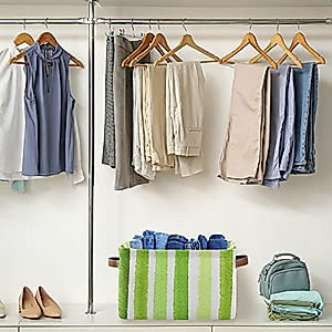 TSENQUE Large Storage Bins, Striped Lime Green Storage Cube Box, Foldable Toy Clothes Storage Baskets for Pantry