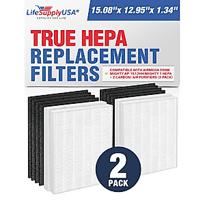 (2-Pack) True HEPA Air Cleaner Filter Replacement Set + 4 Odor Carbon Filters Compatible with Coway Airmega 200M AP-1512HH Mighty Air Cleaner # 3304899 by LifeSupplyUSA