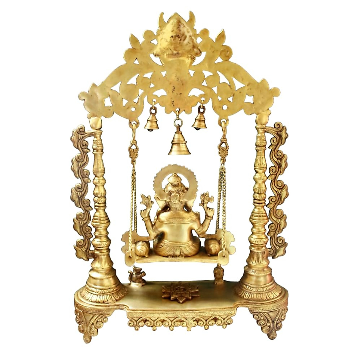 ROYALSTUFFS Brass Ganesha Idol Murti Sitting on Jhula for Worship Temple Home, 66 cm Height