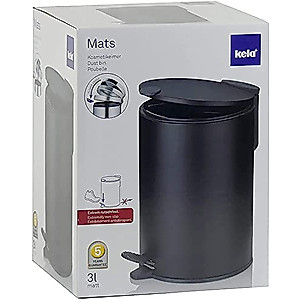 Kela Bathroom Trash Can with Soft Close, Step-On Lid, Black, 0.8 Gallons, 9 inches Tall, Small Waste