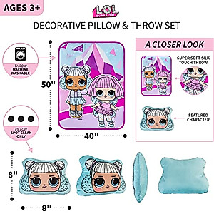 Franco Kids Bedding Super Soft Plush Decorative Pillow and Throw Set, 40 in x 50 in, LOL Surprise