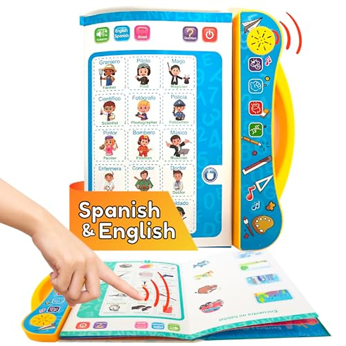 ZeenKind Spanish & English Talking Book for Kids 2 3 4 5 6 Years Old, Learn Spanish Activity Sound Books for Kid Toddlers, Interactive Learning Bilingual Toys, Libros para en Espanol Juegos para Niños