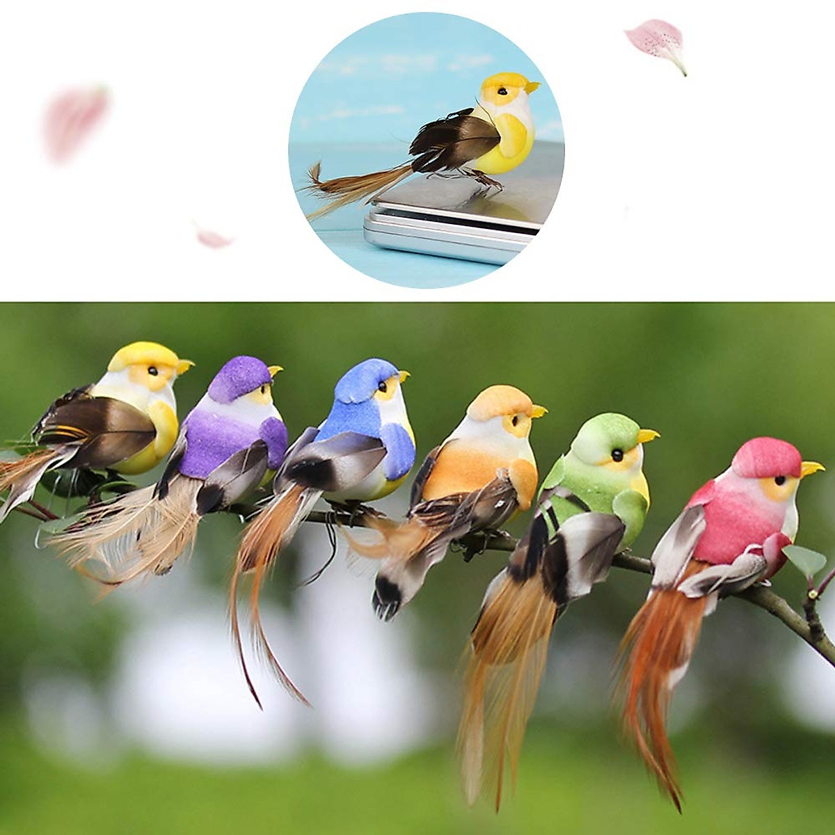Oumefar 12Pcs Beautiful Simulated Birds Ornament,Lovely Artificial Simulation Foam Bird for Statues Tree Lawn Home Garden Decoration