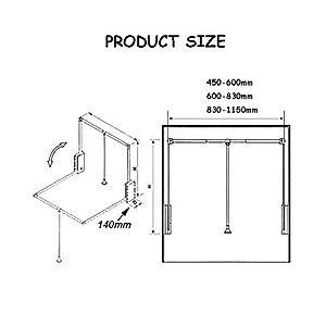 Wardrobe Lifter, Pull-Down Adjustable Width Hanger for Home Closet, Save Space, Light Storage System with Aluminum Pole, Silver, Load 30KG (Size : 450-600mm)