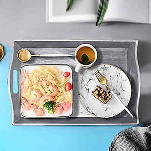 Set of 3 Large Serving Trays w/Handles Nesting Breakfast Serving Trays Afternoon Tea Tray Decorative Rectangular Display Tray Set Nested Food Tray Butler Serving Tray for Kitchen Party Dinner Snack