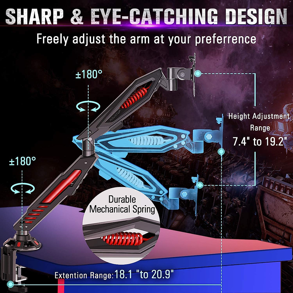 MOUNTUP Pink Dual Monitor Desk Mount& Gaming Single Monitor Stand Fully Adjustable Bundle for Computer Screen up to 32 inch, Holds up to 17.6lbs