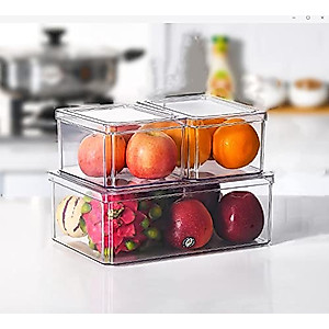 Refrigerator Organizer Bins with Lips BOPEY BPA Free Stackable Plastic Clear Food Storage Bin Multipurpose Box for Freezer Fridge Kitchen Pantry Countertop Dresser, 3-pack(2 Medium 1 Large)
