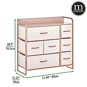 mDesign 30.9" High Steel Frame/Wood Top Storage Dresser Furniture Unit with 7 Removable Fabric Drawers - Large Bureau Organizer for Bedroom, Living Room, Closet - Pink/Rose Gold