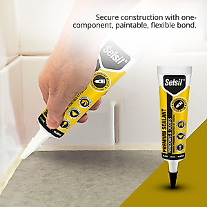 Selsil Siliconized Super Acrylic Latex Sealant, Indoor & Outdoor Paintable Caulk - Flexible, Weather & Moisture Resistant, White Caulking for Baseboards, Windows, Doors & More - 5.5 oz (160 ml)