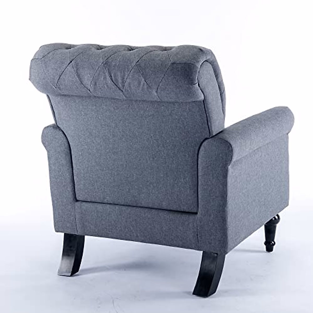 YISH W117081980 Modern Linen Accent Tufted Arm Chair with Thick Cushion and Wood Frame, Comfy Single Sofa with Armrest Backrest for Reading Bedroom Office Club, Dark Gray