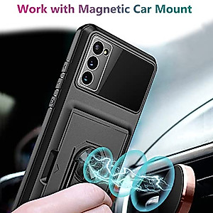 Vofolen Case for Galaxy S20 FE 5G Wallet Credit Card Holder ID Slot Sliding Door Hidden Pocket with 360°Swivel Kickstand 3 in 1 Hybrid Bumper Rugged Phone Case for Samsung Galaxy S20 FE Case Black