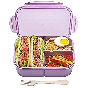 MISS BIG Bento Box, Bento Lunch Box,Ideal Leak Proof Bento Boxes for kids,Mom’s Choice Kids Lunch Box, No BPAs and No Chemical Dyes,Microwave and Dishwasher Safe(White L & Purple L)
