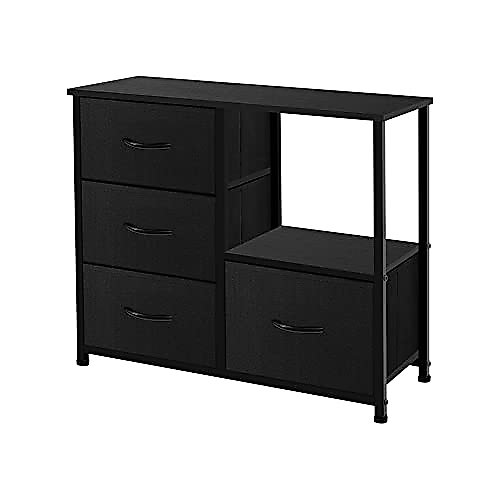 AZL1 Life Concept Storage Tower with Shelves, 4 Drawers Closet Organizer, Night Stand, Fabric Bins, Versatile Cabinet, Dresser for Bedroom, Living Room, Hallway, Wood Handles, Black