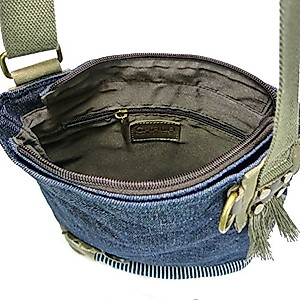 CHALA Patch Cross-Body Women Handbag, Canvas Messenger Bag, Metal Dragonfly - Denim