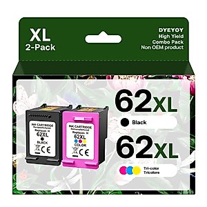 62XL Ink Cartridge Combo Pack Black & Color Replacement for HP 62 XL, 62XL Remanufactured Ink Work with Envy 5540 Series