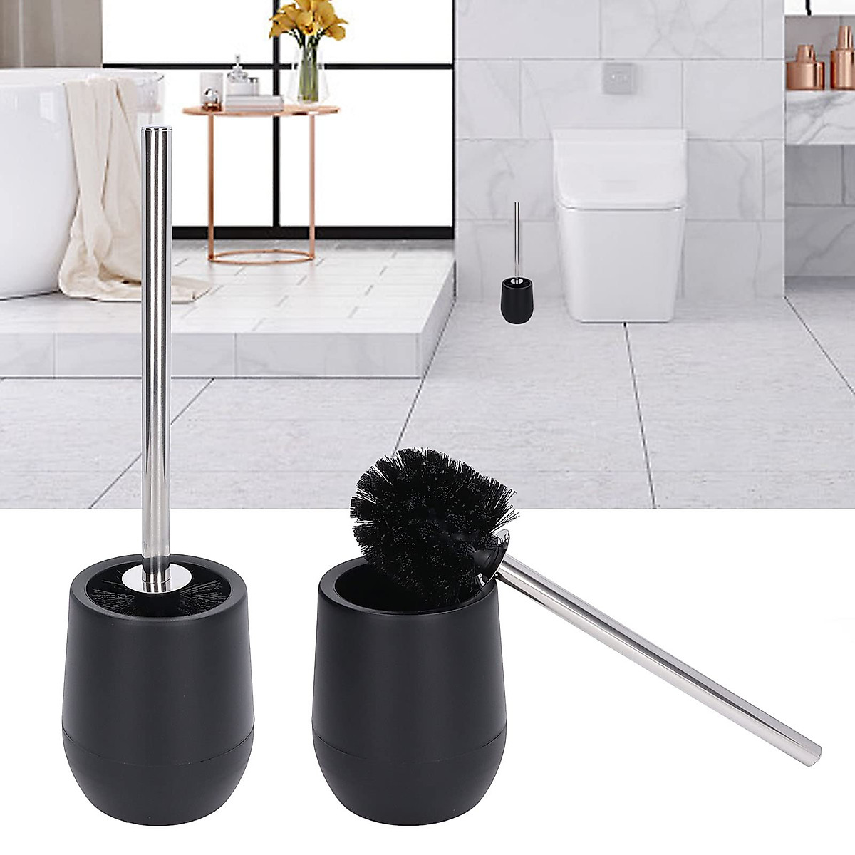 PerGar 2Pcs Toilet Brush, Robust Lockable Threads Toilet Bowl Brush and Holder, Efficient Safe Toilet Cleaner Brush for Deep Cleaning, Toilet Scrubber with Silicone Bristles, Durable Home Accessory
