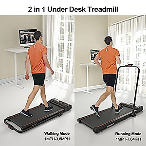 DAEYEGIM Treadmill-Walking Pad-Under Desk Treadmill-2 in 1 Folding Treadmill-Treadmills for Home-Black Orange